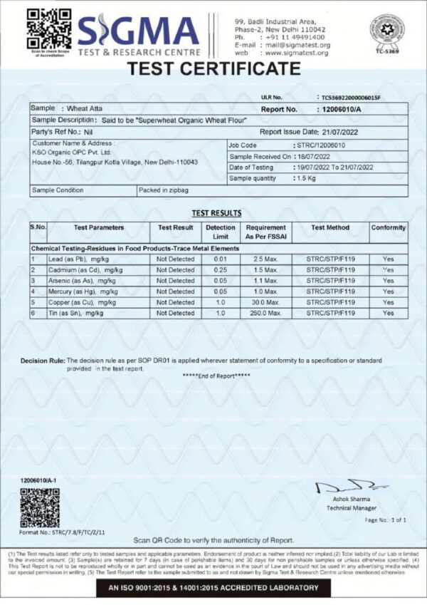 Lab Certificates – Superwheat | Buy Best Quality Organic Wheat